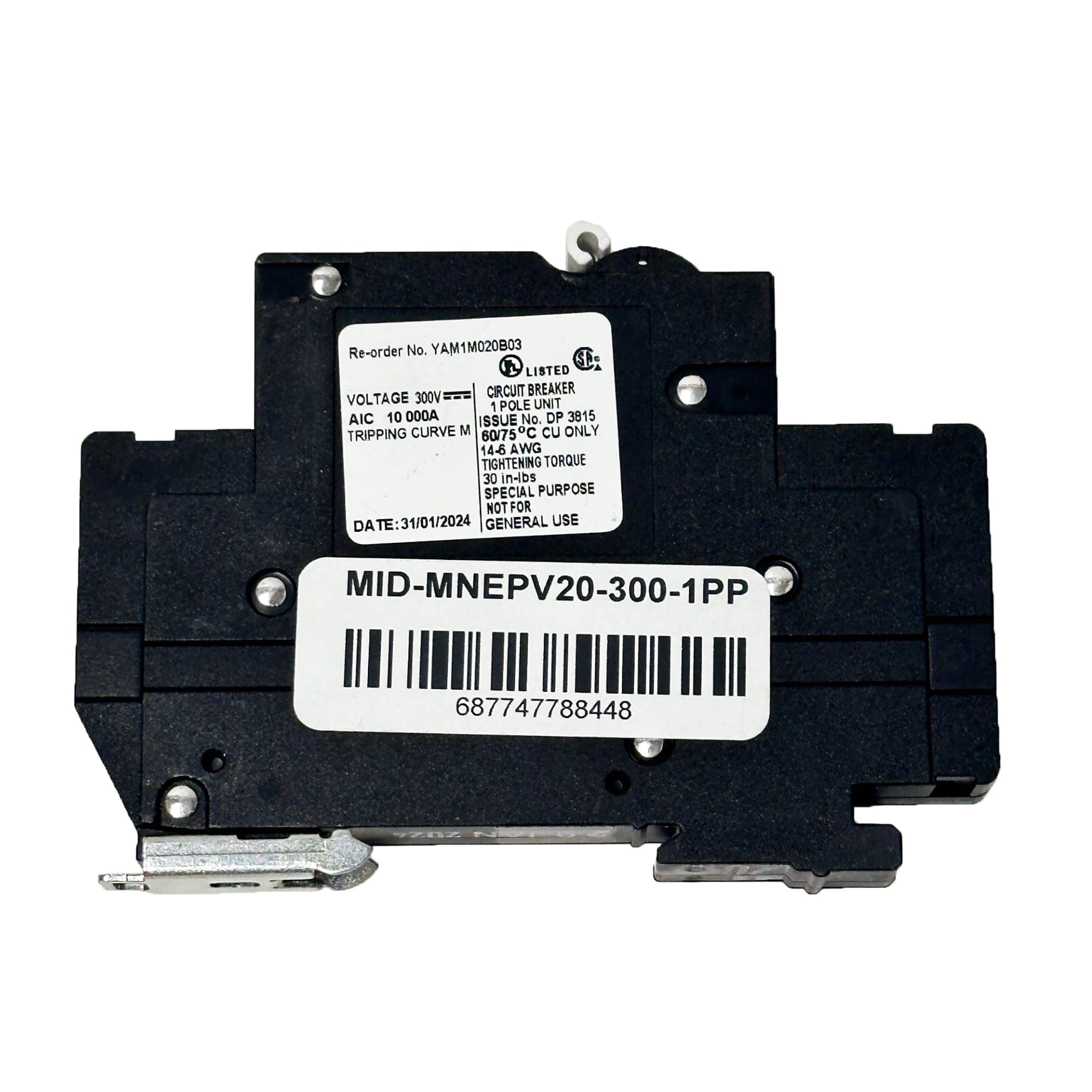 MidNite Solar Breaker 20 Amp 300 Volts 1 Pole Polarized - MNEPV20-300-