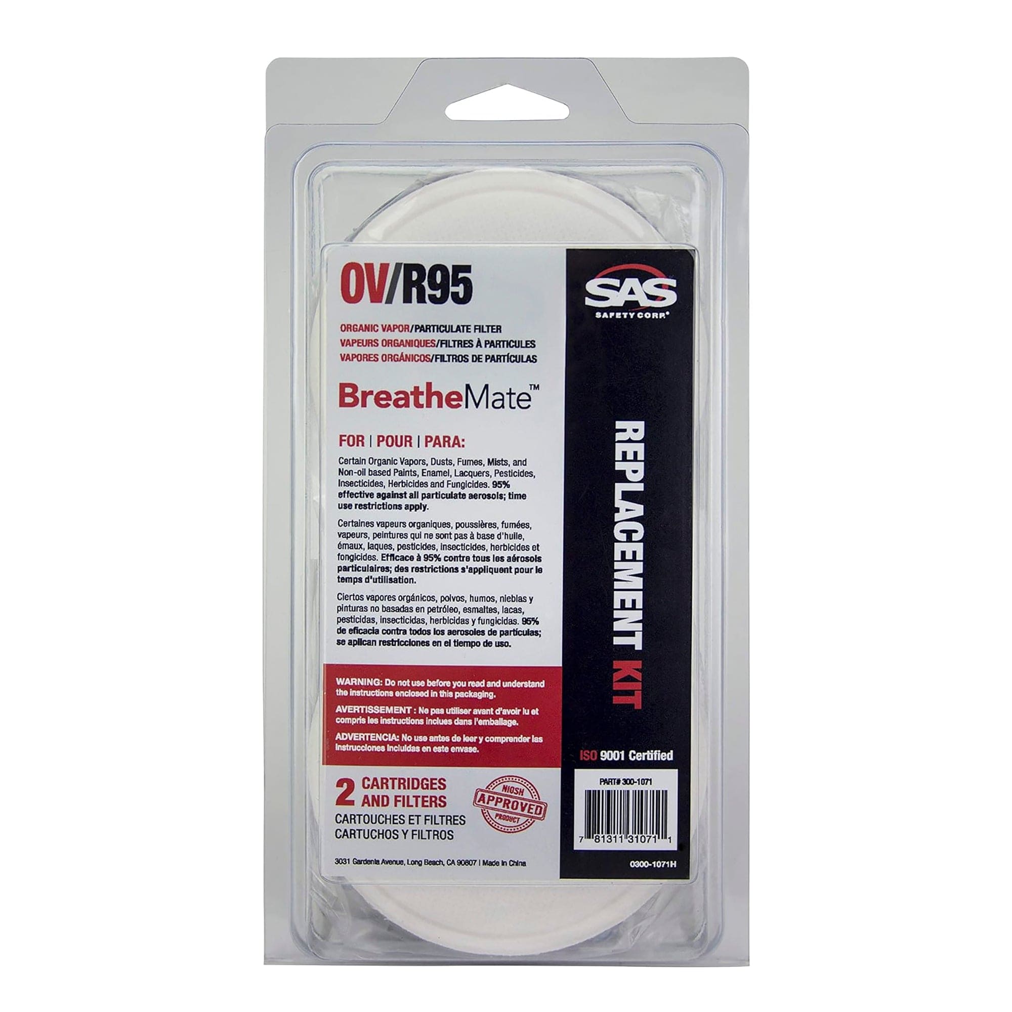 BreatheMate Organic Vapor Cartridge/R95 Filter Combo Pack SAS Safety 3