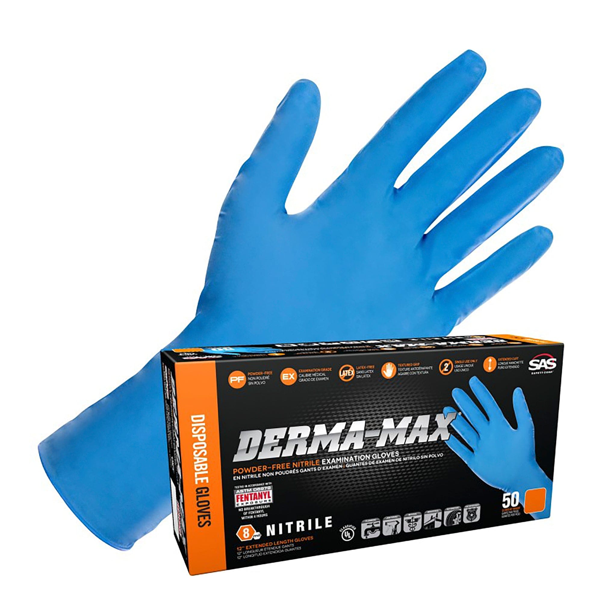 SAS Safety Corp. 6608-40 Derma-Max Powder-Free Exam Grade Nitrile - 8